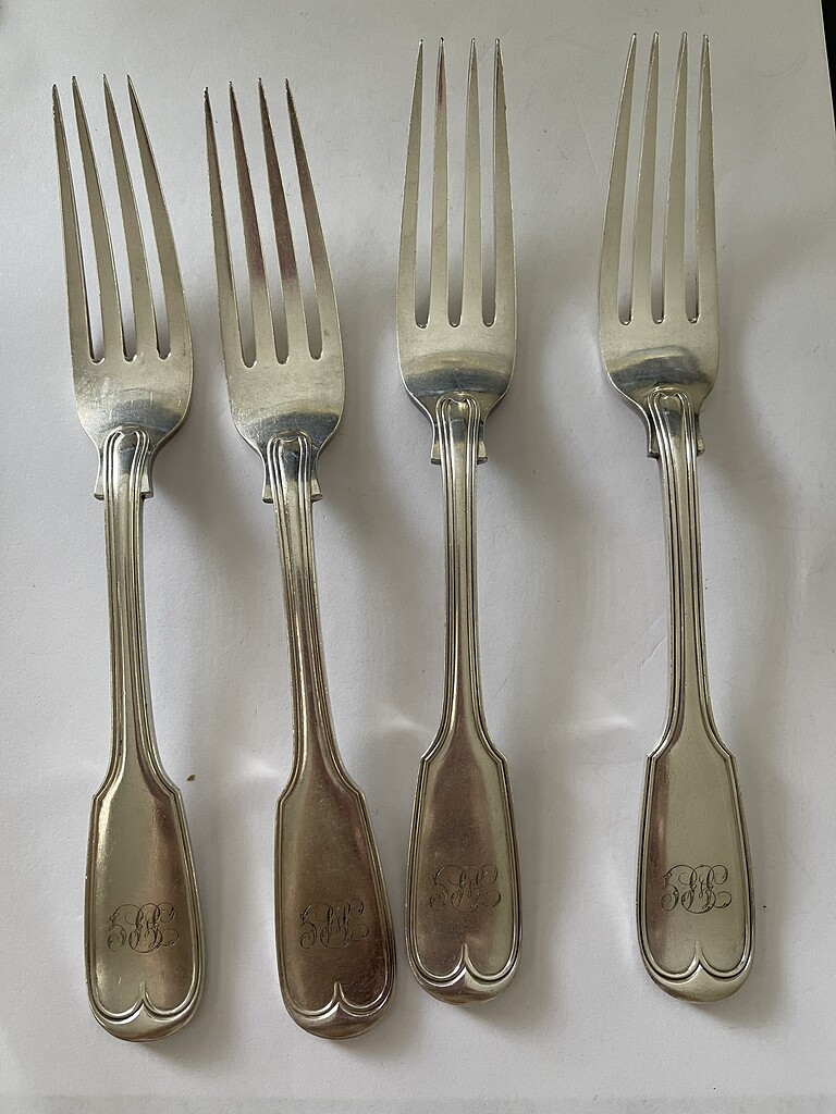 Trying to find value of these 4 forks so need to ID - Reading Silver ...